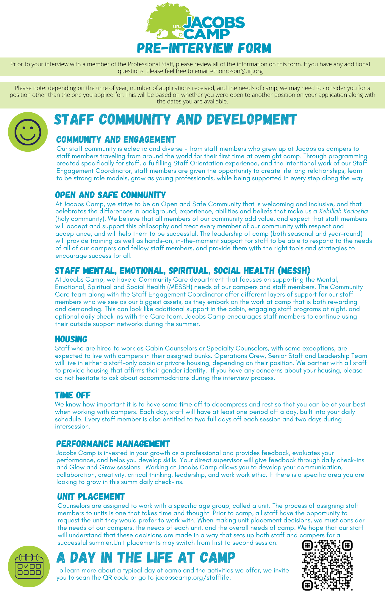 Pre-Interview Form - URJ Jacobs Camp